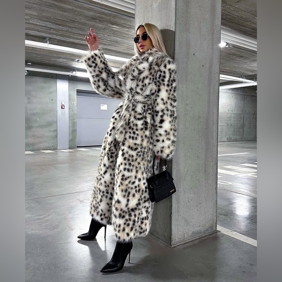 Jackets & Coats | Luxury Faux Fur Coat Maxi Leopard Print Fashionable ...